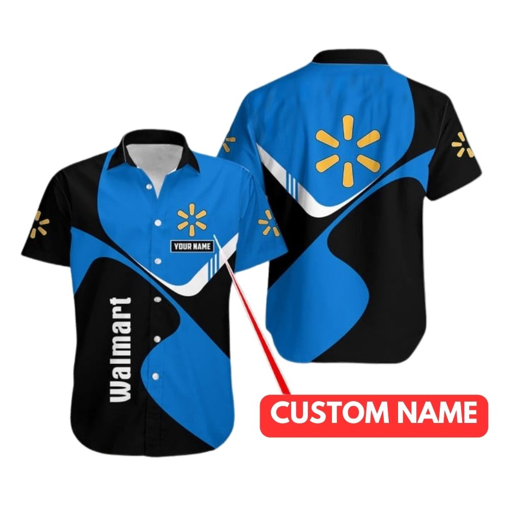 Personalized Walmart Logo Black White And Blue Hawaiian Shirt - Lesgusa