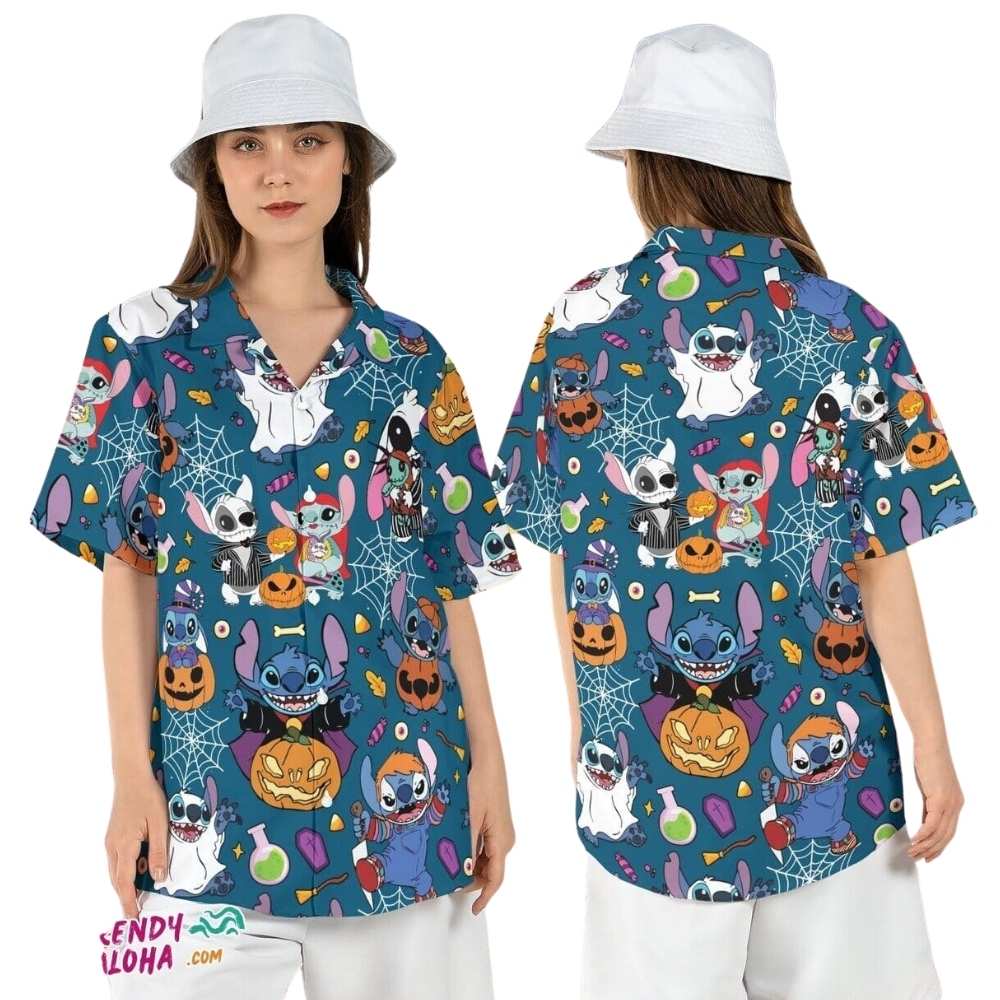 Stitch Spooky Halloween Lilo Character Hawaiian Shirt - Lesgusa
